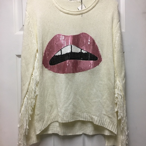 Rehab | Sweaters | Rehab Fringe Sequin Lips Sweater | Poshmark